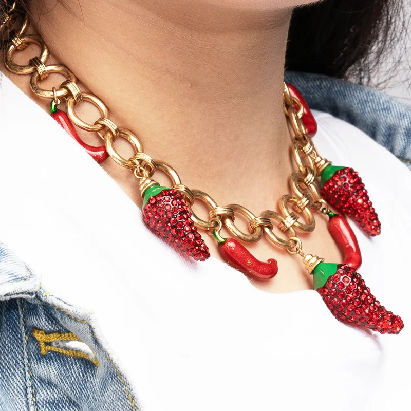 Red Hot Chili Pepper Cluster Necklace Tassels Adjustable Pendant Large ...
