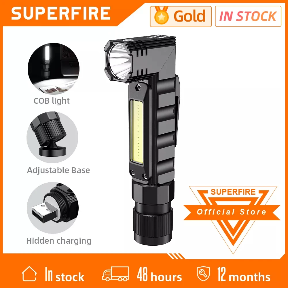 New Supfire G19 Portable Led+cob Flashlight With Magnet Usb ...