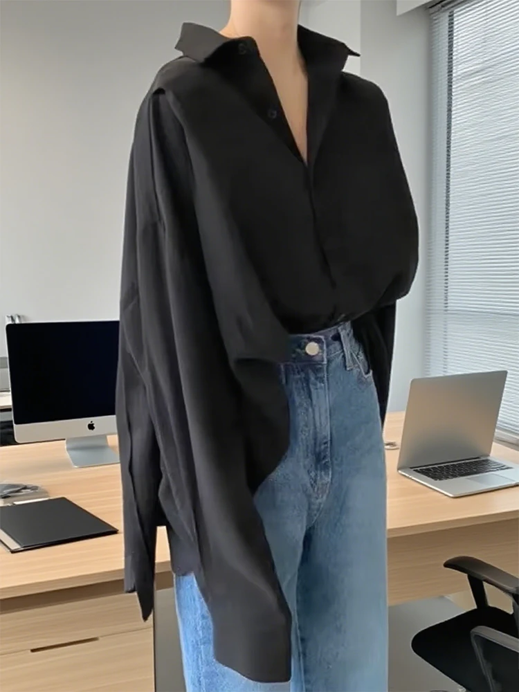 Solid Color Simple Shirt for Women 2025 Autumn New Korean Style V-neck ...