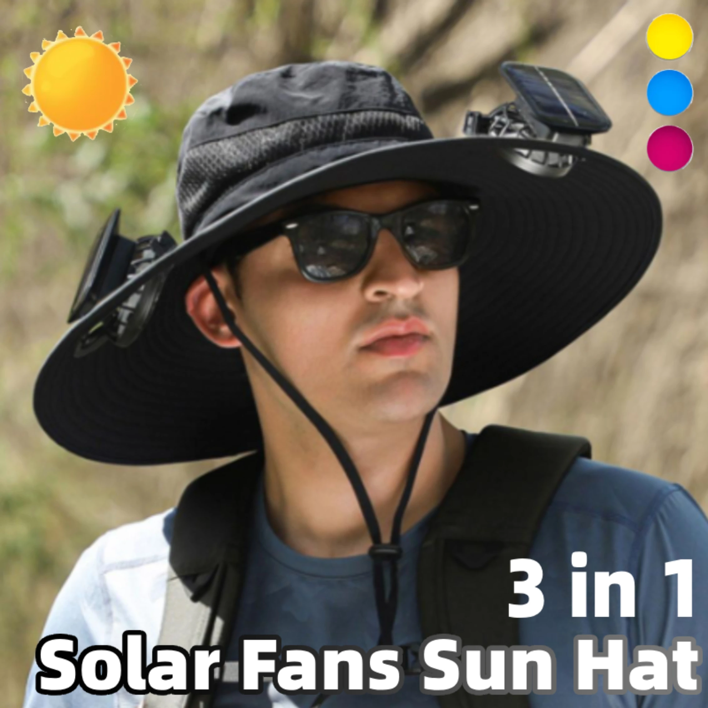 2025 Sun Hat With Solar Fans Anti-UV Fan Hat Air Cooling Fan Wide Brim ...
