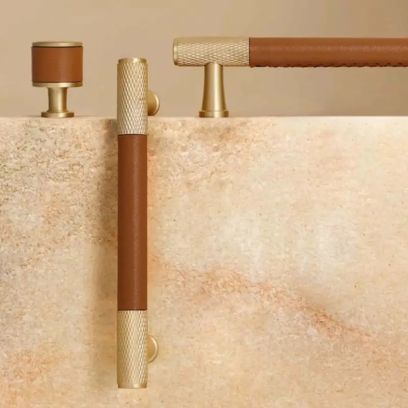 TB9025-Brown-Black-Leather-Handles-Brass-Knurled-Cabinet-Bar-Handle ...
