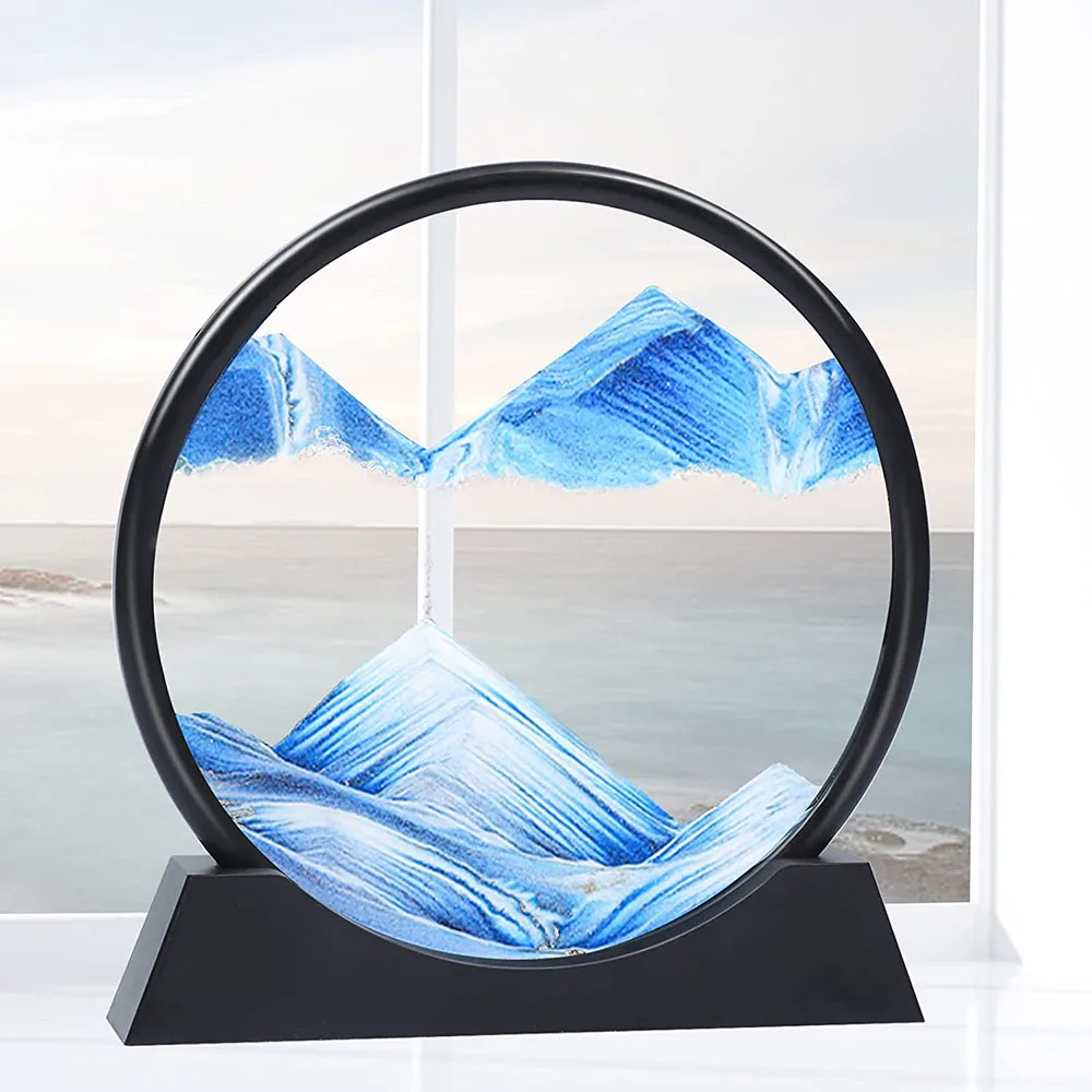 7/12inch 3D Moving Sand Art Picture Round Glass Quicksand Art Sandscape ...