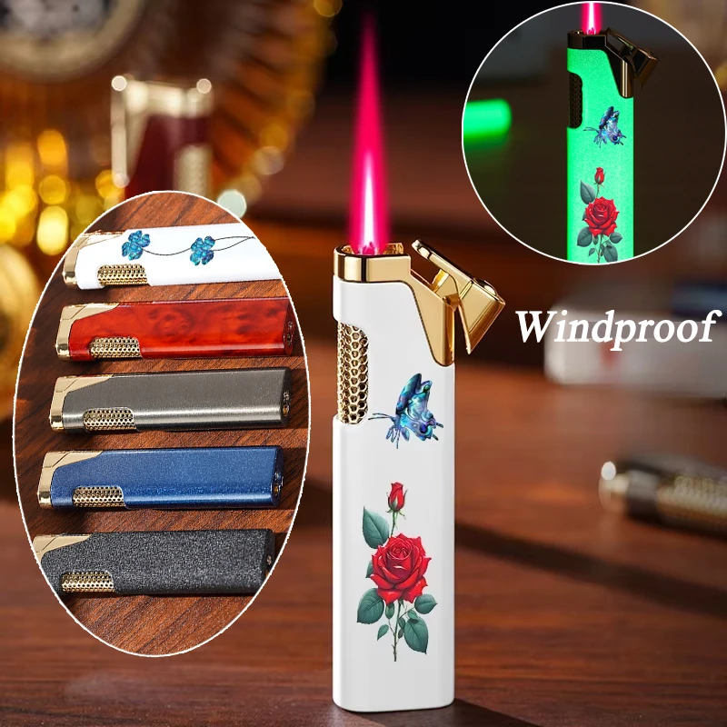 Windproof Jet Red Flame Butane Lighter Portable Reusable Glowing ...