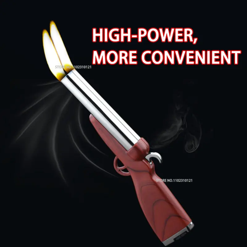 Mini-Gun-Dual-Flames-Lighter-Refillable-Butane-Gas-Open-Flame-Lighters ...
