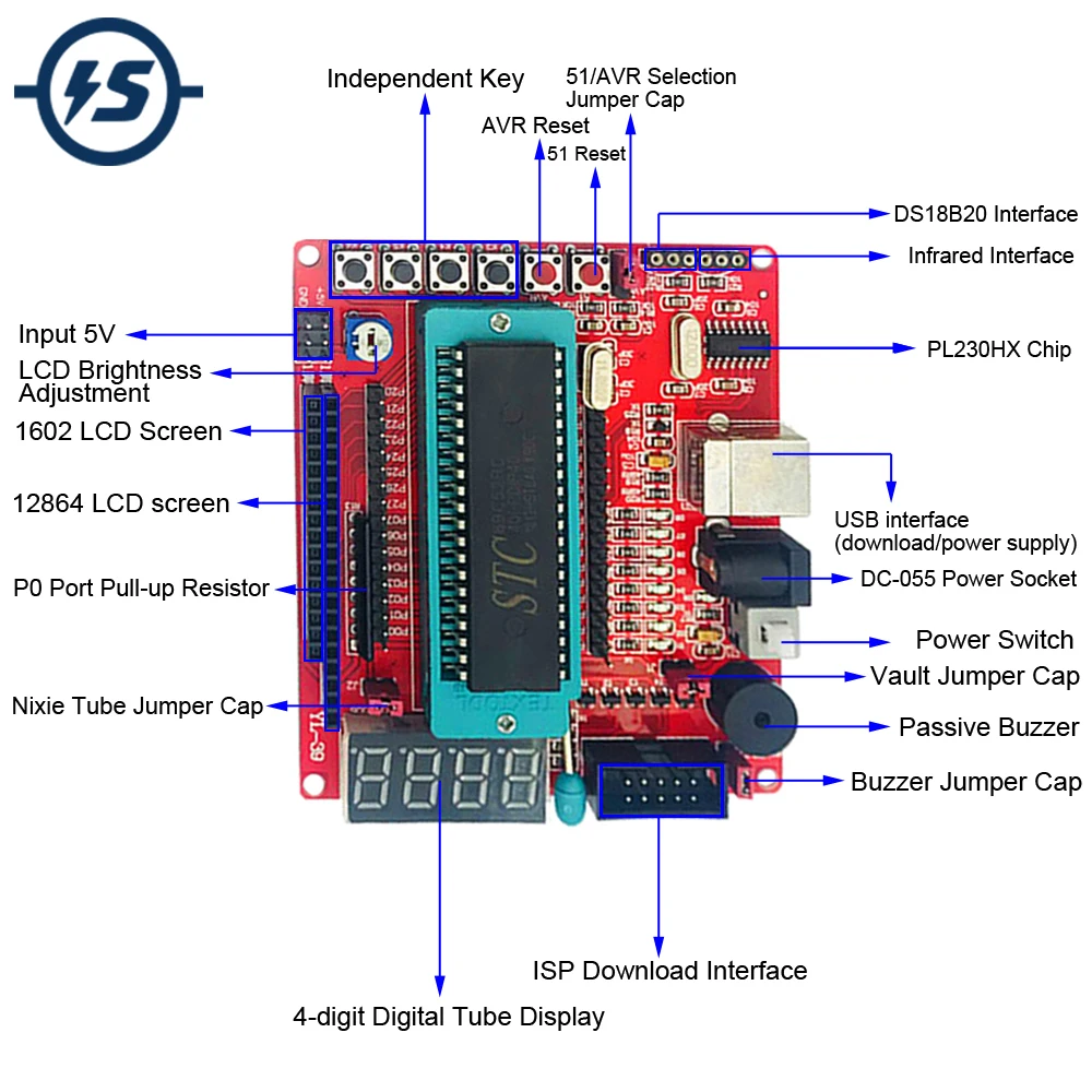 8051 Development Board C51 USB Programmable MCU Controller System Grade Microcontroller Board ...