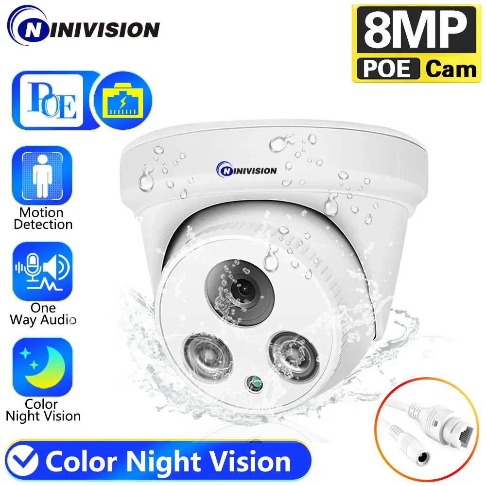 4K 8MP 5MP POE Audio IP Camera Surveillance Color Night Vision Dome ...