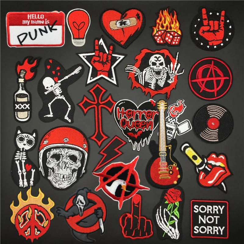 Rock-Punk-Patches-for-Clothing-Embroidery-Stripe-Skull-Appliques-Ghost ...