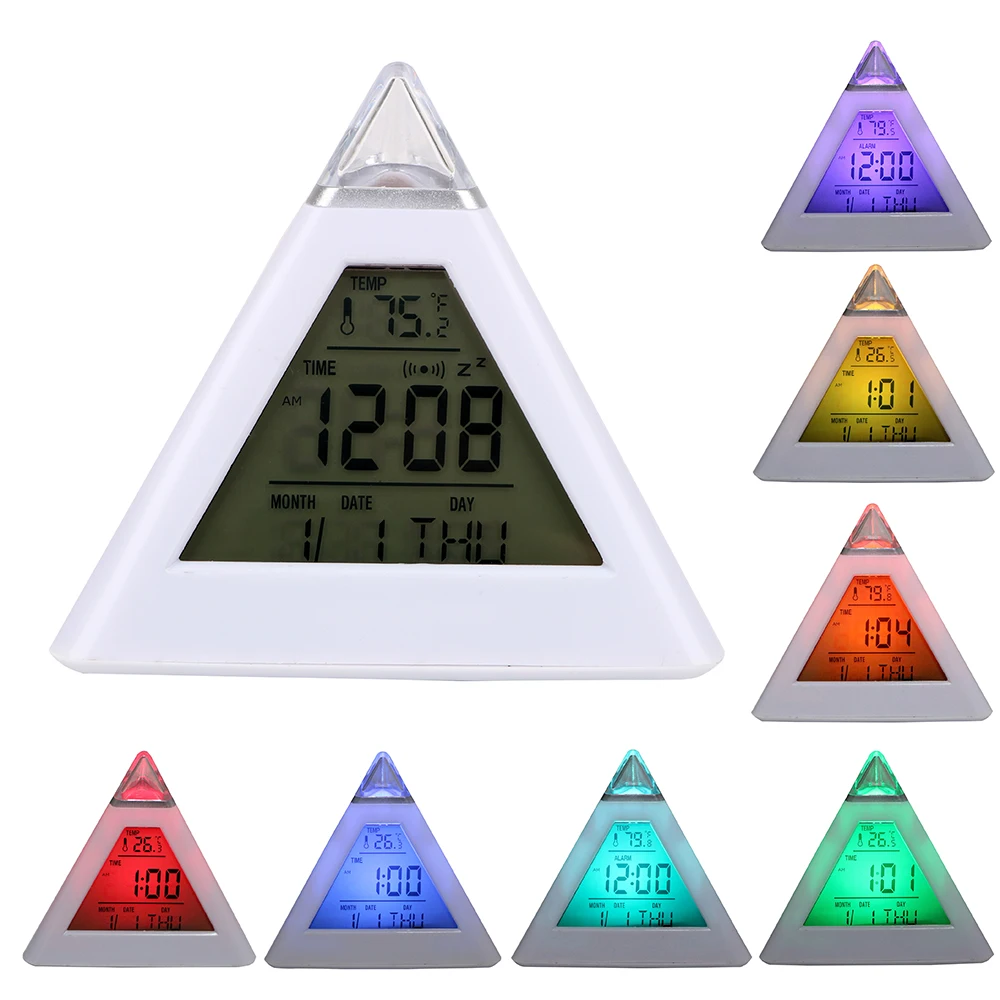 Colorful-Backlight-Change-Clock-Digital-Alarm-Clock-Triangle-Pyramid ...