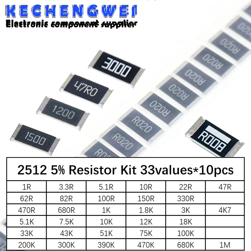 2512-SMD-Resistor-Kit-Assorted-Kit-1ohm-1M-ohm-5-33valuesX-10pcs-330pcs ...