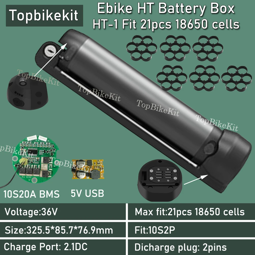 Ebike Bottle Battery Case For 10S2P 21pcs 18650 Cells 10S20A BMS 36V ...