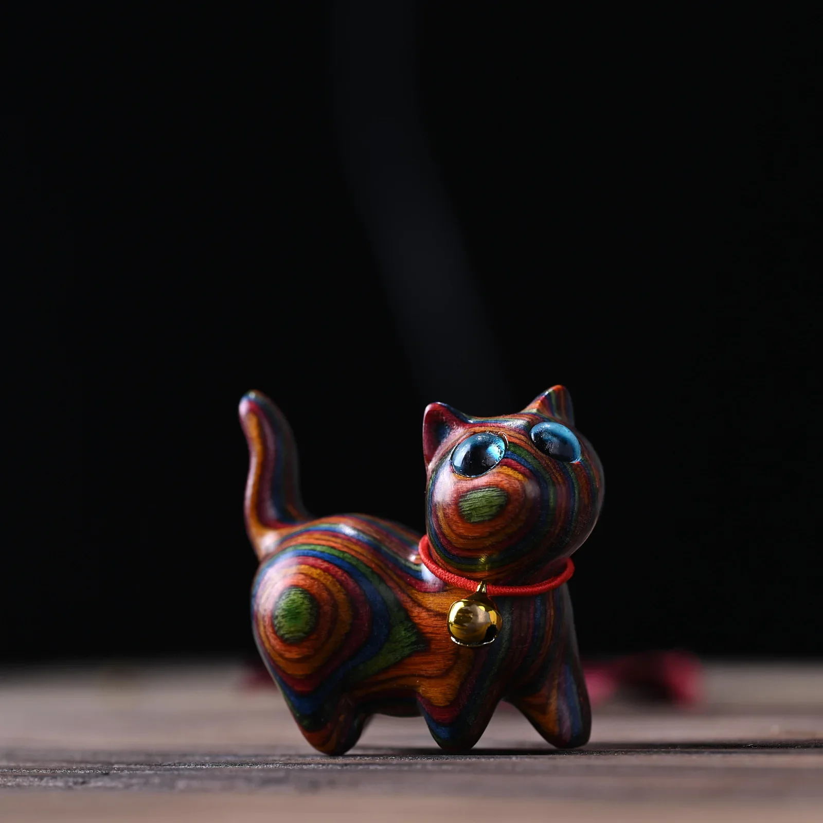 Rainbow-Wood-Carving-Cute-Cat-Handle-Pieces-Rainbow-Tilted-Kitten-Mini ...