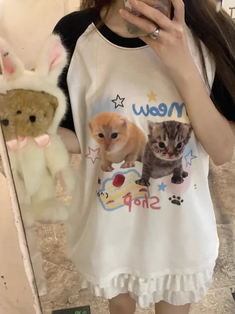 ADAgirl-Kawaii-Cat-Print-T-shirts-Women-Japan-Style-Kitten-Short-Sleeve ...