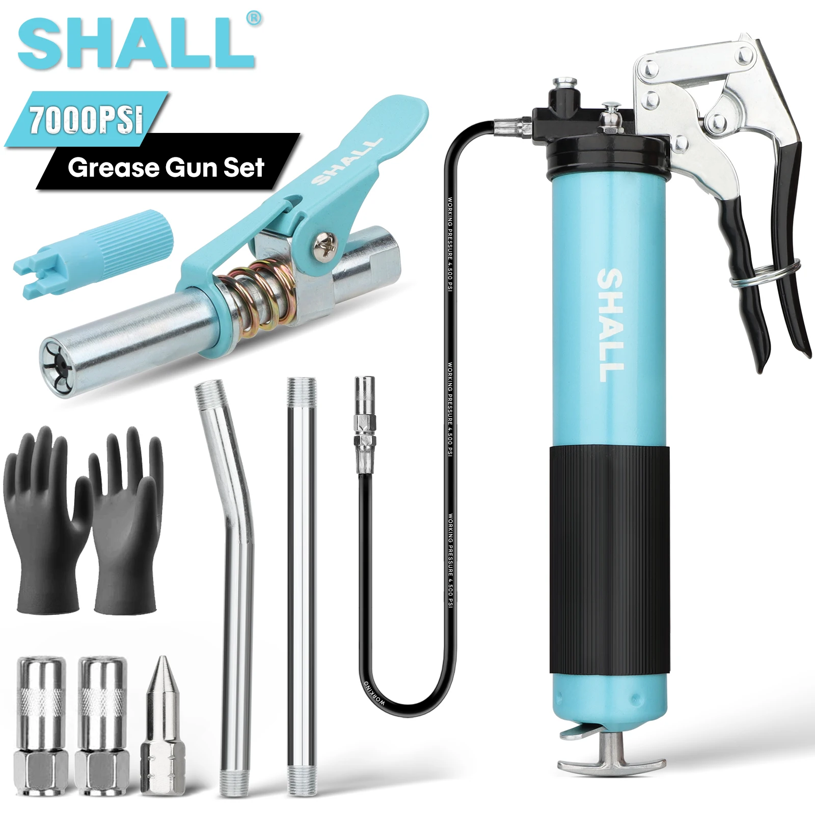 SHALL-Heavy-Duty-Pistol-Grip-Grease-Gun-Kit-w-Grease-Gun-Coupler-7000 ...