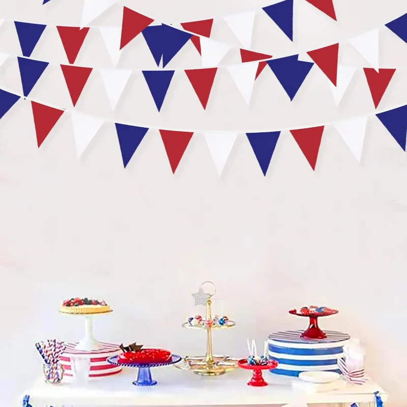 Red Blue White Banner Party Decor Fabric Pennant Triangle Flags 4th of ...