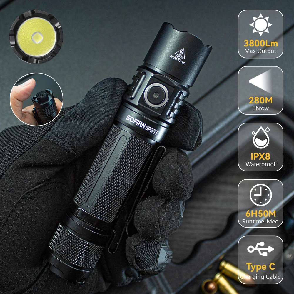 Sofirn-SP35T-3800lm-Tactical-21700-Flashlight-Powerful-LED-Light-USB-C ...