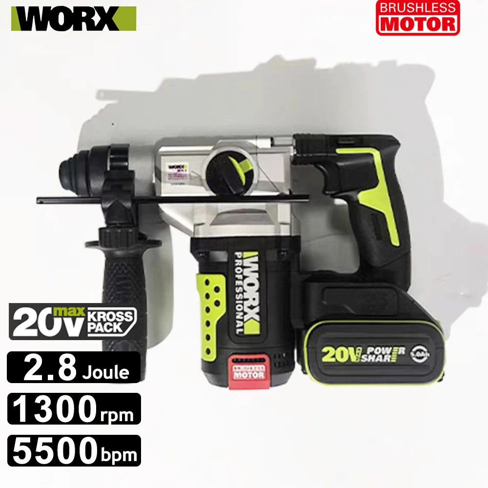 WORX-WU389-20V-26mm-cordless-brushless-Rotary-hammer-power-tools-drill-professional-Impulse ...