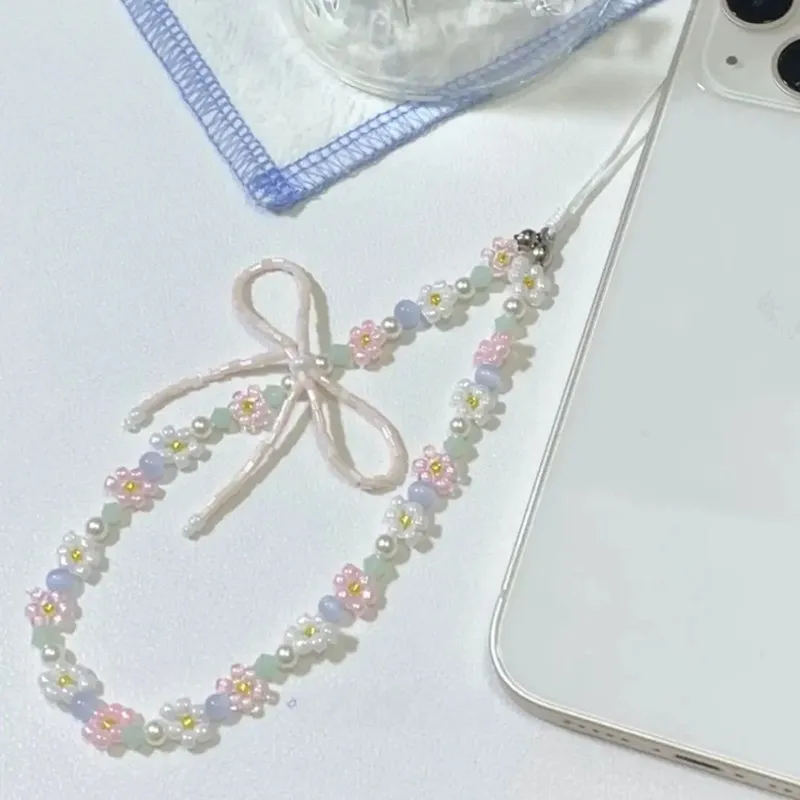 Lovely-Colorful-Flowers-Beaded-Phone-Strap-Lanyards-Simple-Bow-Mobile ...