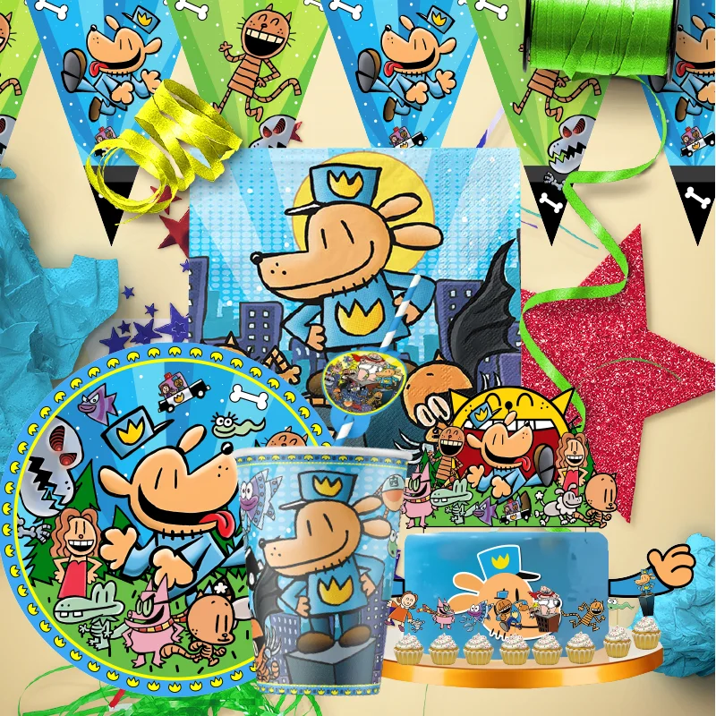 Dog Man Happy Birthday Decoration Tableware Paper Plate Cup Straw Dog ...
