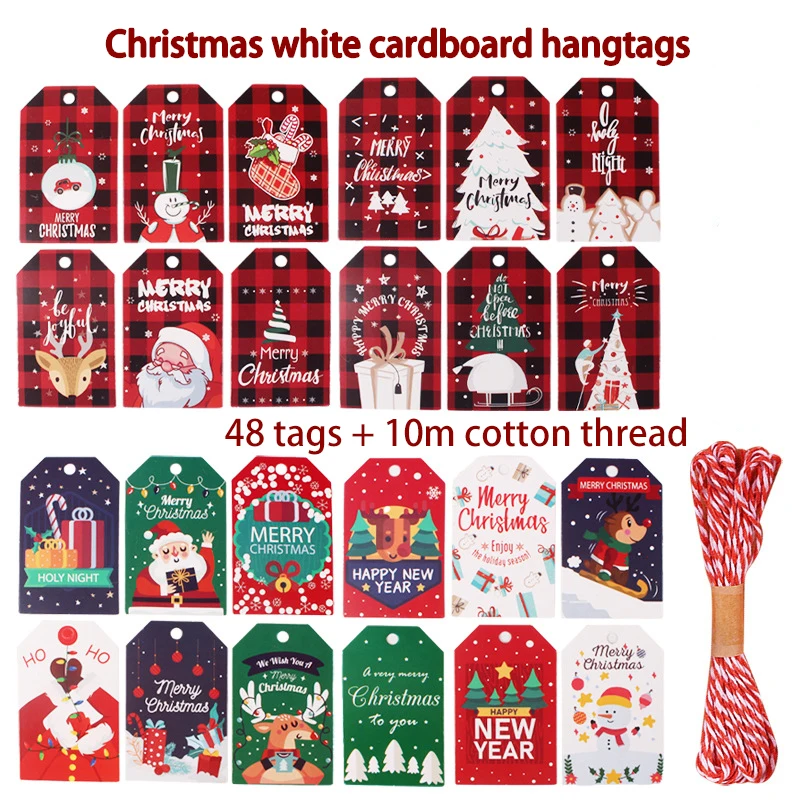 48pcs-Merry-Christmas-Gift-Santa-Claus-Snowflake-Kraft-Label-Xmas-Decor ...