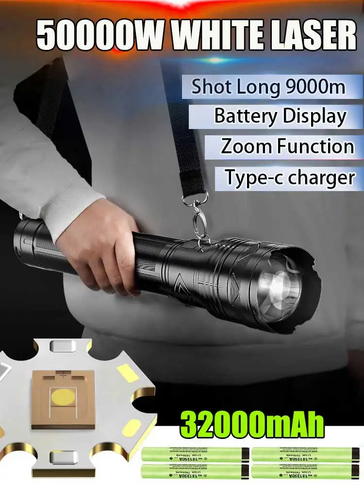 50000W-White-Laser-LED-Flashlight-Super-Bright-Spotlight-Long-Range ...