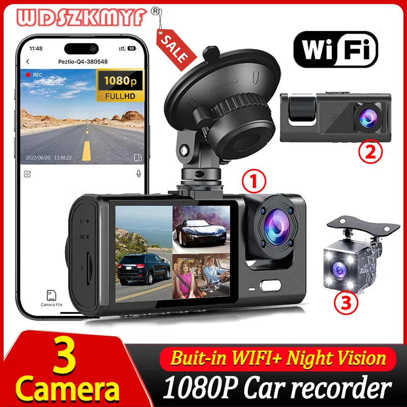 Dash-Cam-a-3-canali-per-auto-Videoregistratore-1080P-APP-WIFI-Dashcam ...
