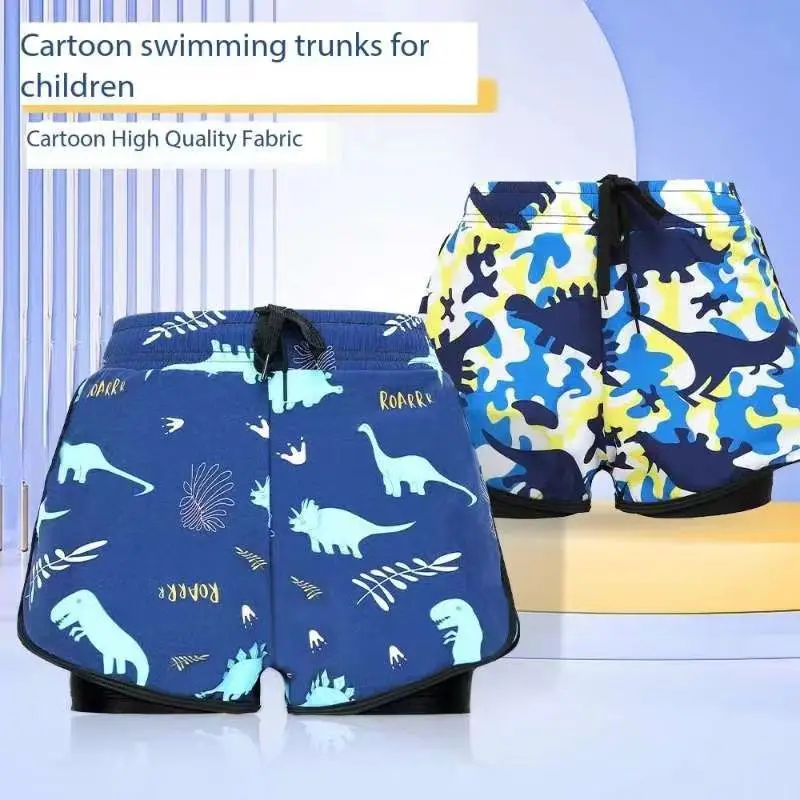 New-Anti-awkward-double-layerKids-Cartoon-Print-SwimPants-Hawaiian ...