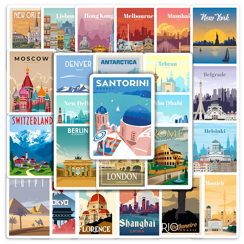 World Landmark Famous City Buildings Stickers Travel Beautiful Scenery ...