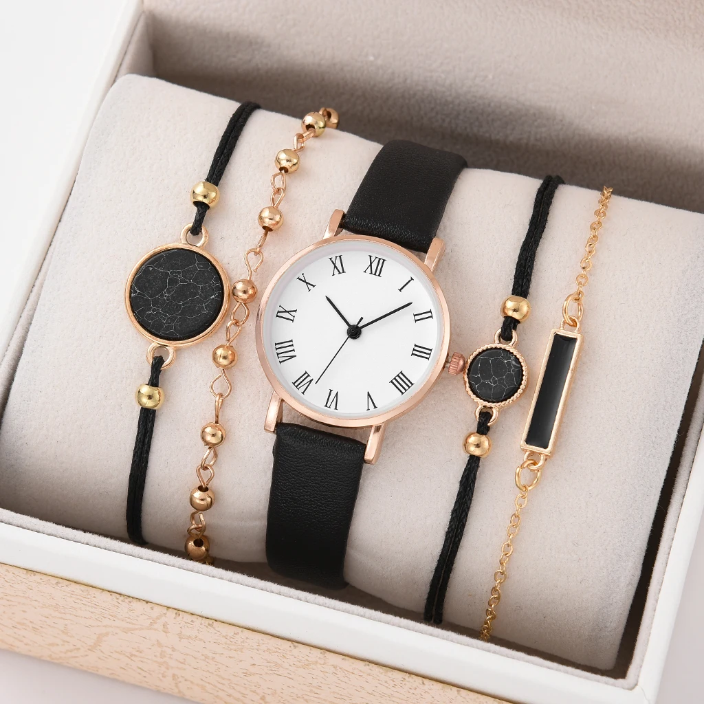 5-2PCS-Uhr-Set-F-r-Frauen-Luxus-Leder-Analog-Damen-Quarz-Armbanduhr ...