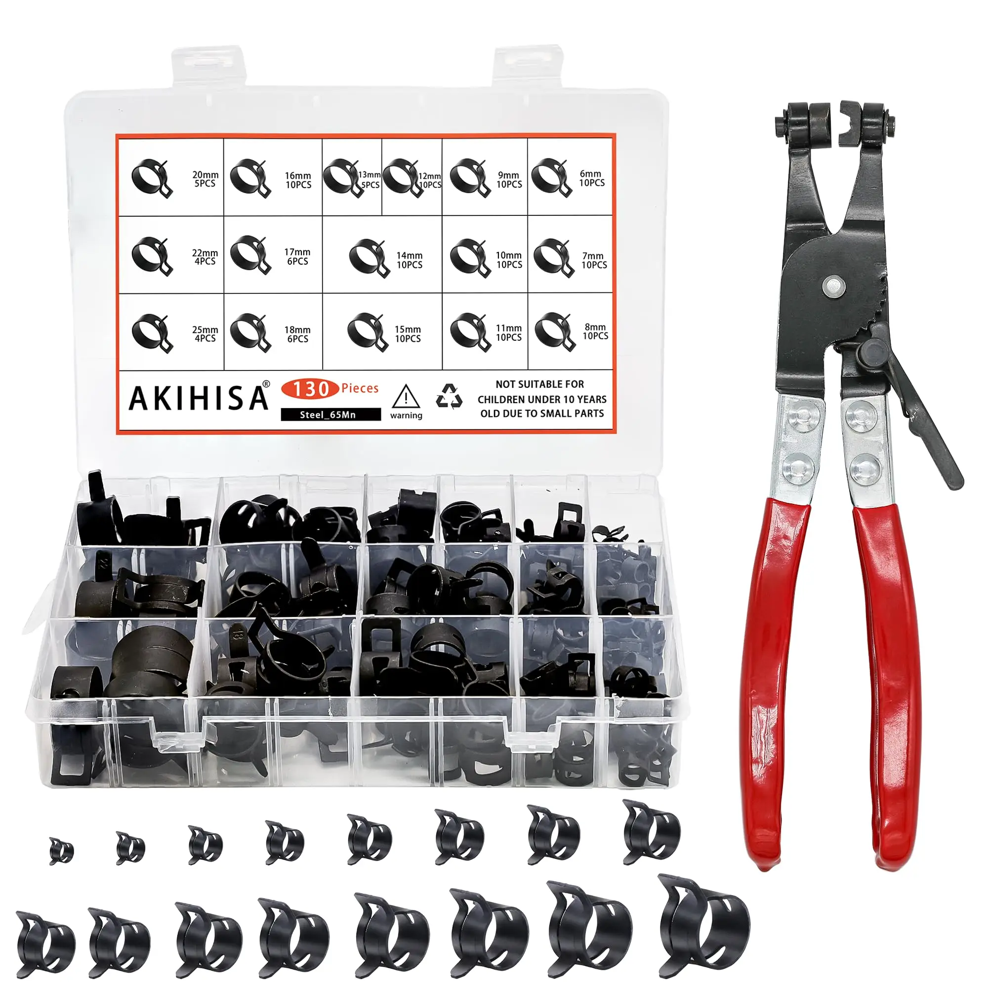130PCS-with-Plier-Spring-Band-Clamps-Vacuum-Hose-Pipe-Clamp-Assortment ...