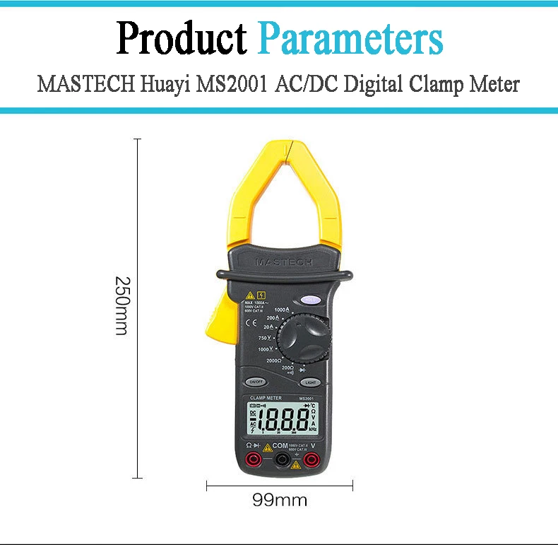 MASTECH MS2001 Цифровые клещи переменного тока 1000A Вольтметр переменного/постоянного тока ...