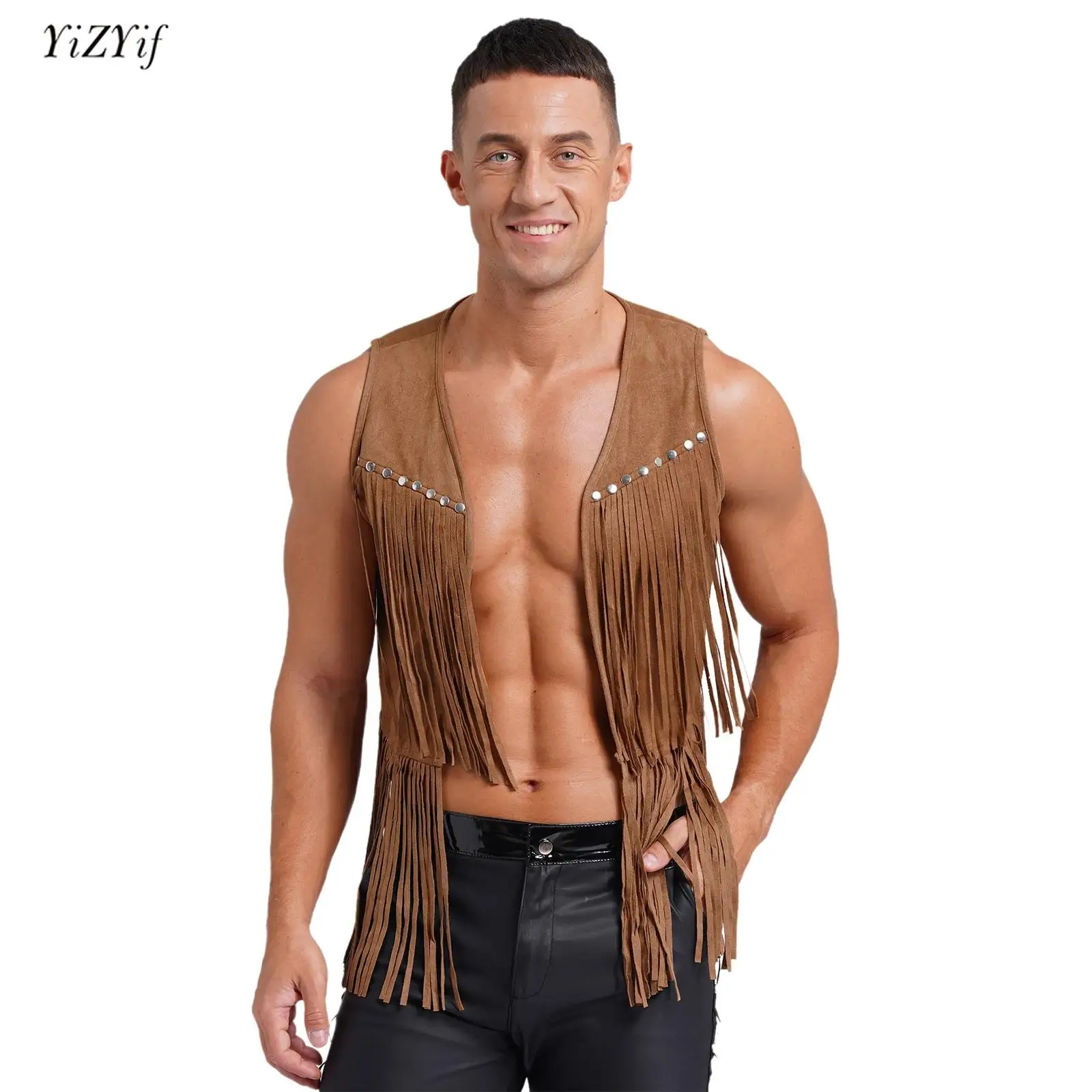 Chaleco con borlas de gamuza sintética para hombre, abrigo Punk, trajes ...