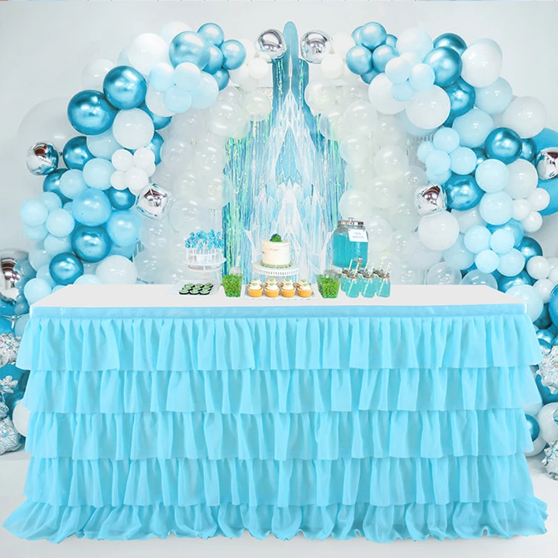 Nappe,jupe de Table universelle en mousseline de soie,pour fête,mariage ...