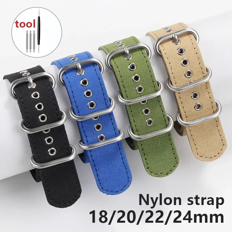 Canvas-Nylon-Thick-Watch-Strap-for-Seiko-Smartwatches-Stainless-Steel ...