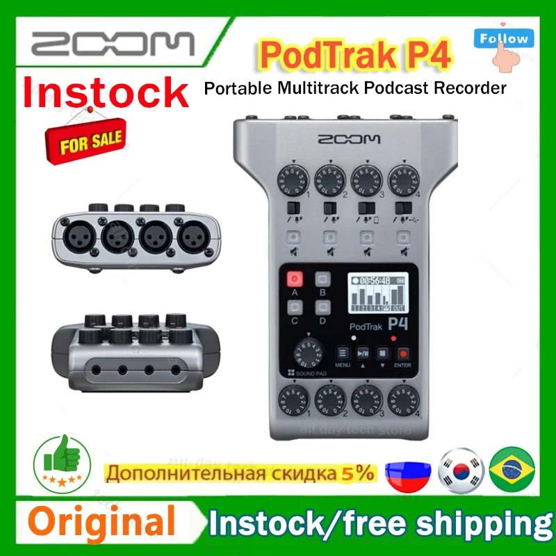 ZOOM-Podtrak-P4-Portable-2-input-2-output-Interview-Audio-podcast ...