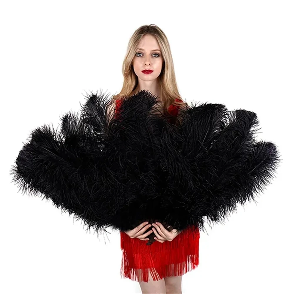 Large Black Feather Fans Dance Folding Soft Fluffy Hand Held Fan ...