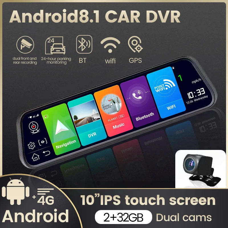 10-Screen-Android-8-1-Car-DVR-Dash-Cam-Rearview-Mirror-4G-LTE-ADAS-WIFI ...