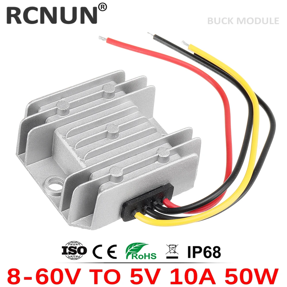 RCNUN 8 60V ~ 5V 10A 스텝 다운 DC DC 컨버터, 12V 24V 36V 48V ~ 5V 50W 벅 모듈, 자동차 led용 전원 공급 장치|dc ...