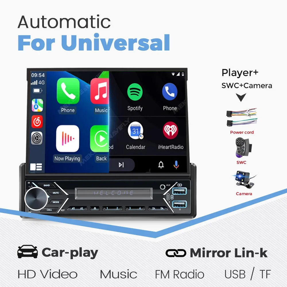 1Din-7inch-Wireless-Car-play-Android-Auto-Car-Stereo-HD-Retractable-Screen-Multimedia-Video ...