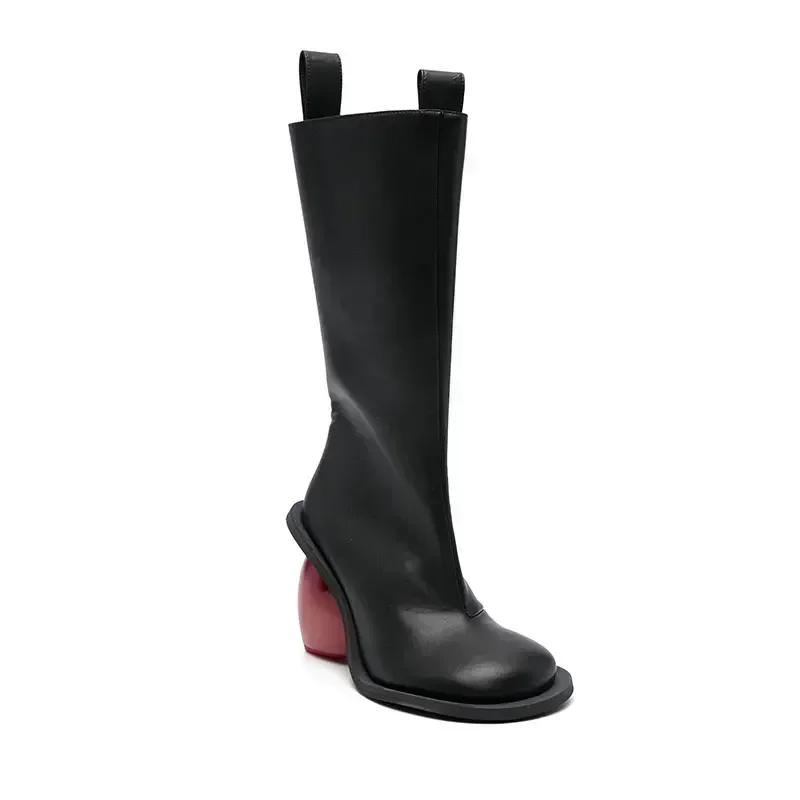 European-and-American-Genuine-Leather-Peach-Heart-Heel-Zipper-Knee-High ...