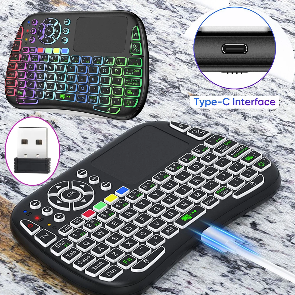 2-4G-Bluetooth-compatible-Air-Mouse-Keyboard-Type-C-Rechargeable-Mini ...