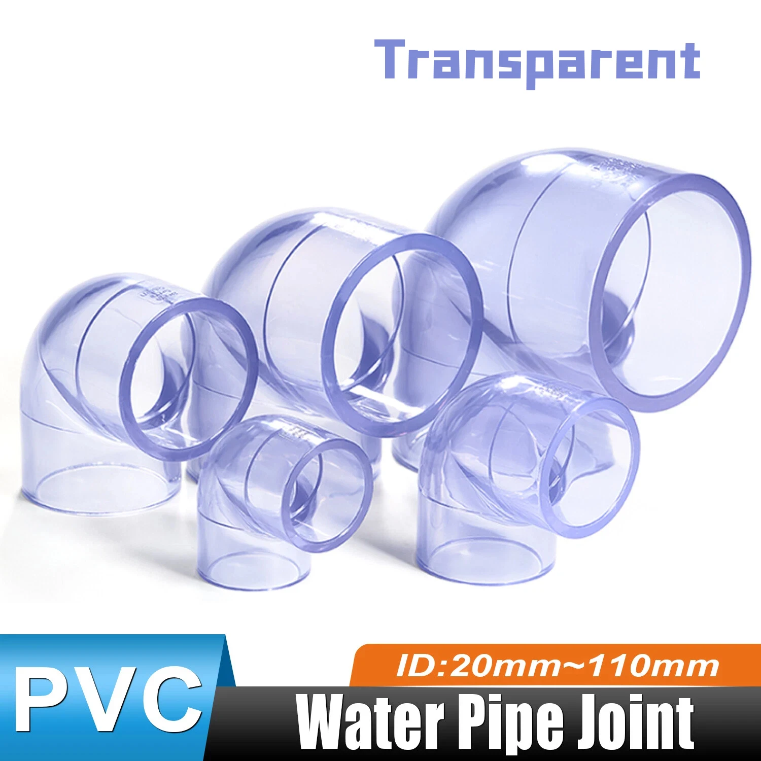 1pcs Transparent PVC 90 Degree Elbow Pipe Fittings 20/25/32/40/50/63/75 ...