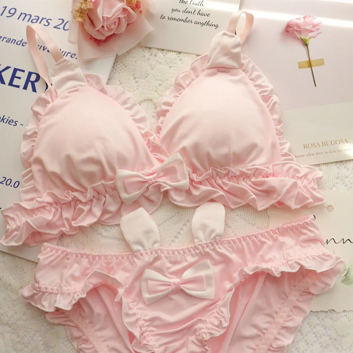 Conjunto De Ropa Interior Para Niñas Con Orejas De Conejo Blanco