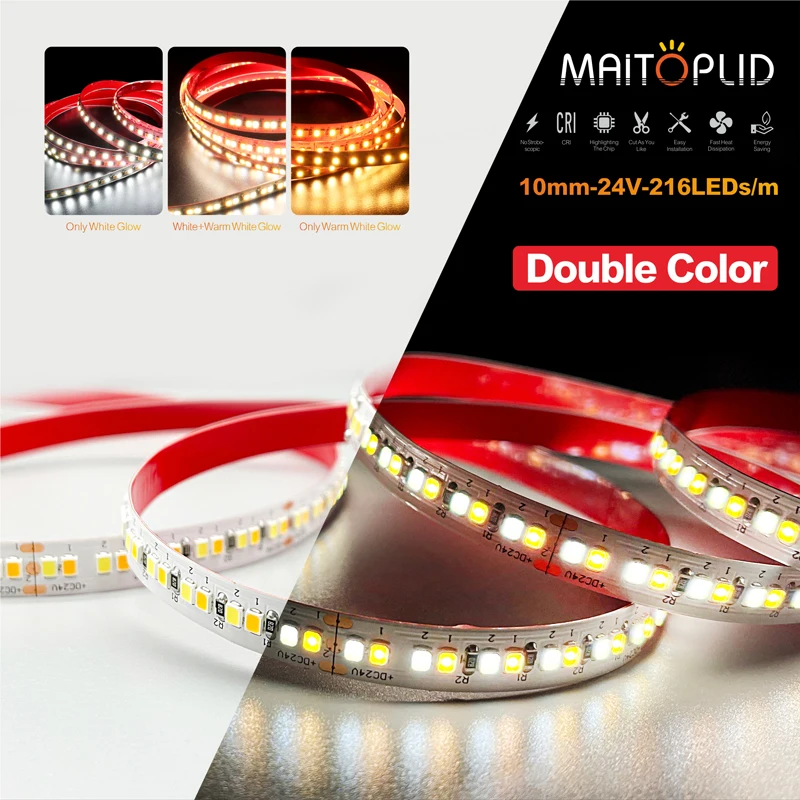 Dual Color LED Strips CRI80+SMD2835 Dimmable Lamp DC24V WW CW Color ...
