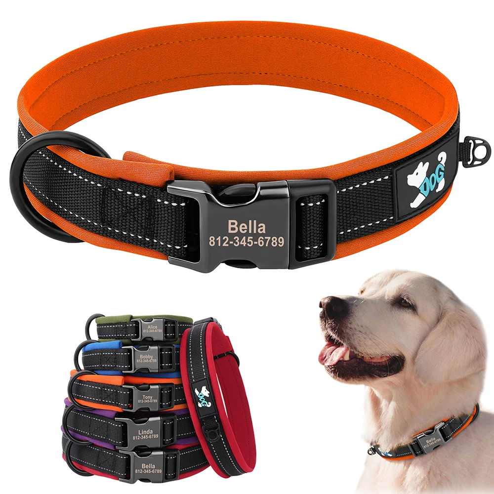 Adjustable Dog Collar Personalized Dogs Padded Collars Reflective Free ...