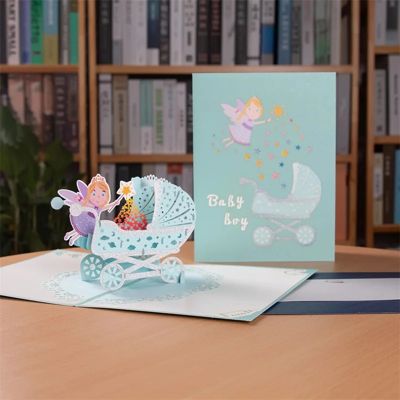 1st First Birthday Gift Card for Newborn 3D Baby Carriage Little Fairy ...