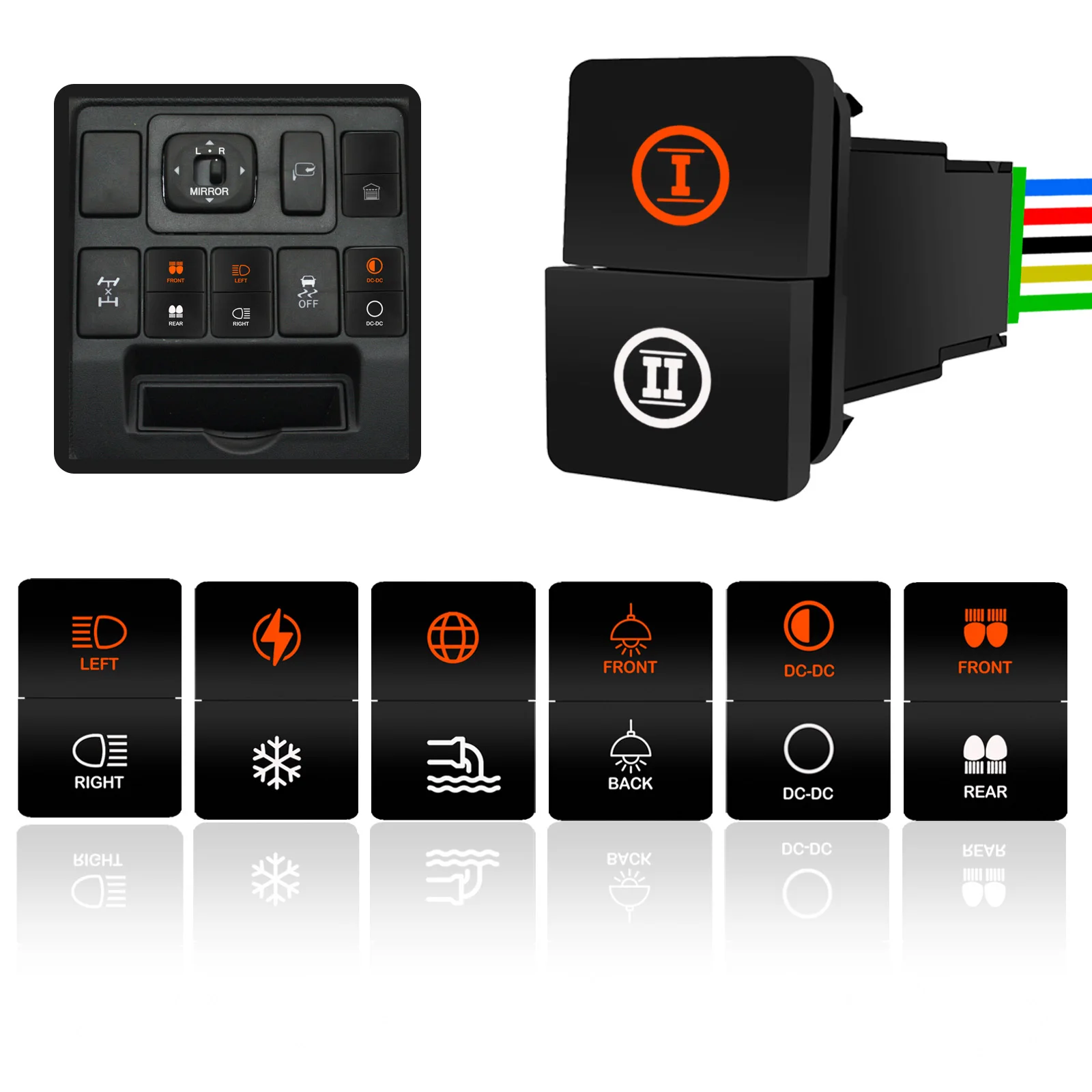 Car Momentary Push Switch Orange White Light Dual Button Custom Patten ...