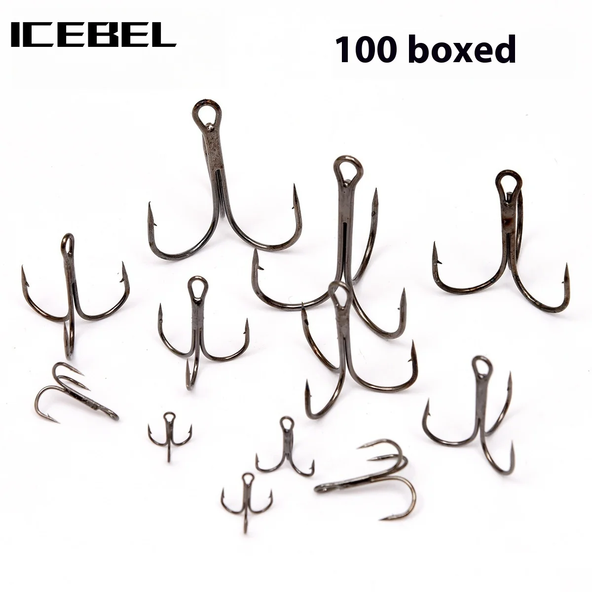 ICEBEL Boxed Black Treble Hooks Assortment - 100pcs (Dual 50-Count ...