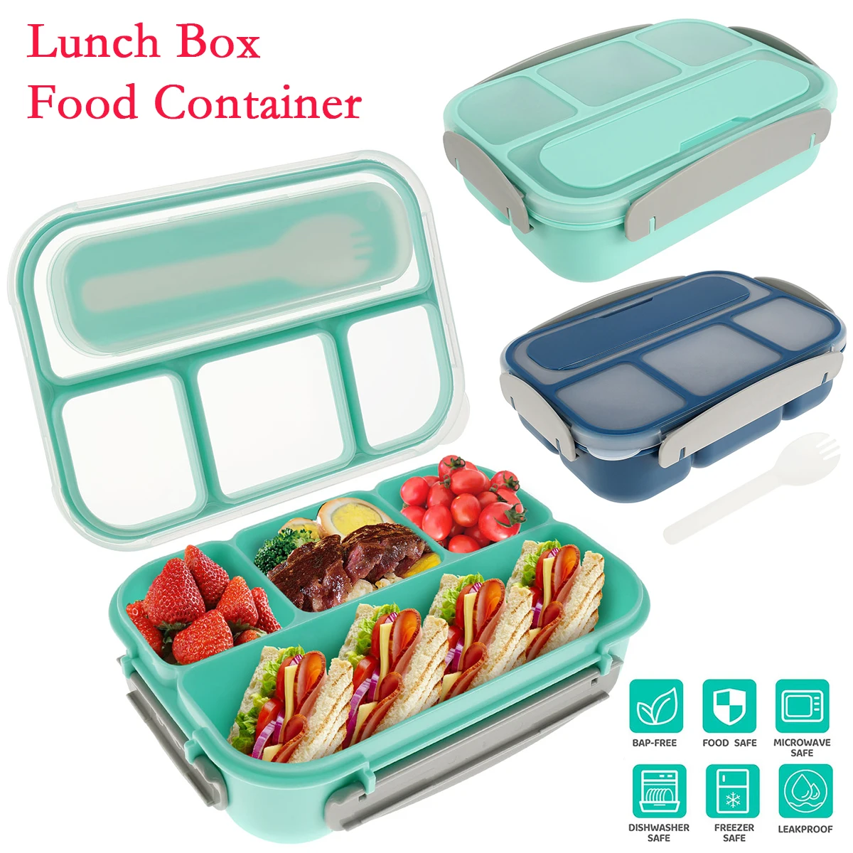 1300ML-Bento-Lunch-Box-4-Compartments-BPA-Free-Bento-Box-Leak-proof ...