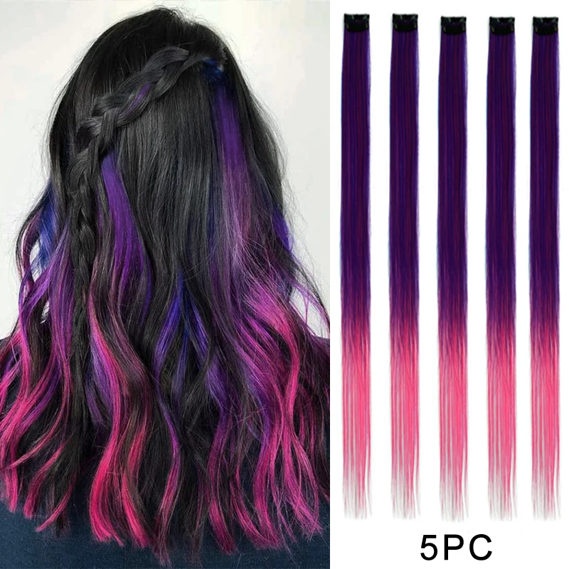 Colored-Hair-Extensions-Multi-Mix-Colors-Clip-in-Synthetic-Highlight ...