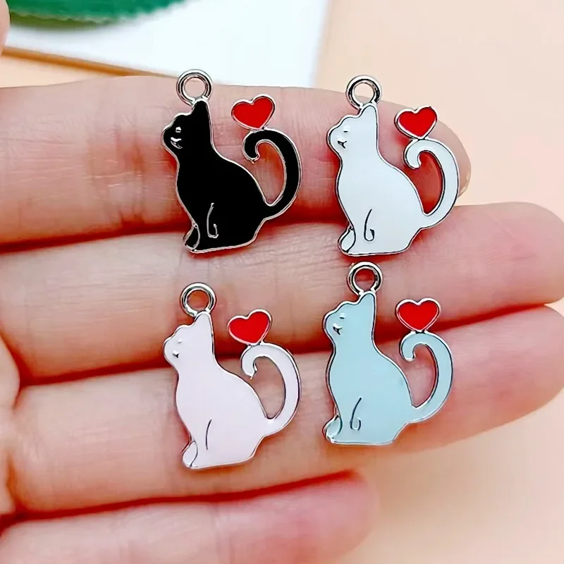 10pcs15*21mm Enamel Cat With Charm DIY Bracelet Necklace Pendant ...